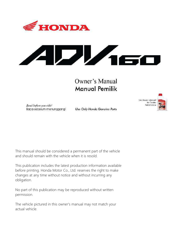 ADV160 Owners Manual English Data Compressed | PDF | Anti Lock Braking System | Gasoline