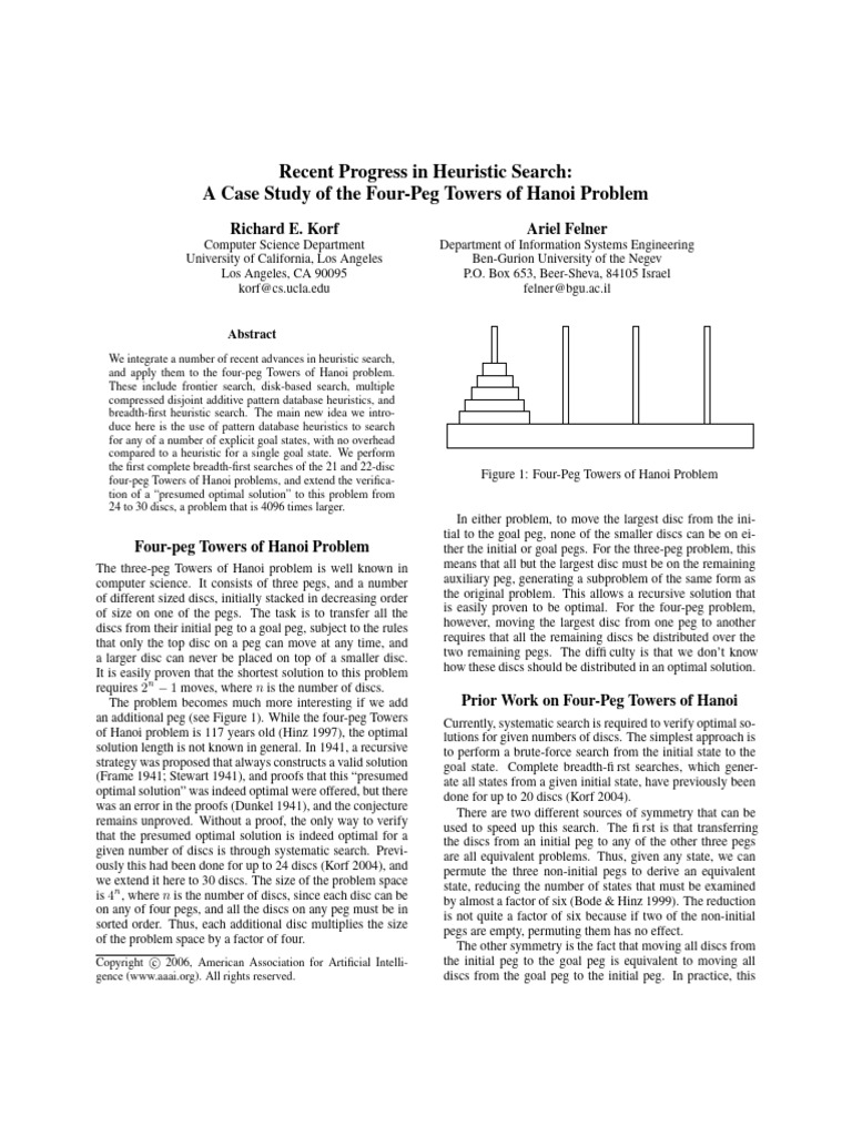Exact Closed Form Algorithm For The Four Peg Tower of Hanoi Puzzle | PDF | Computer Engineering ...