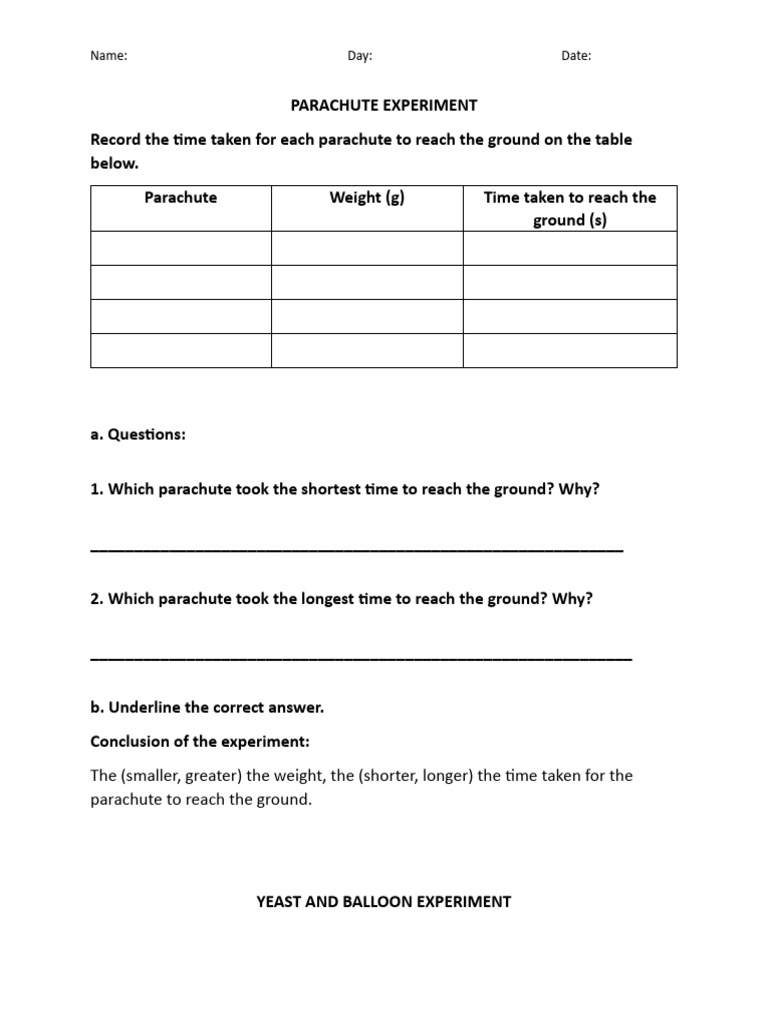 Science Year 4 Parachute Experiment | PDF | Experiment | Balloon