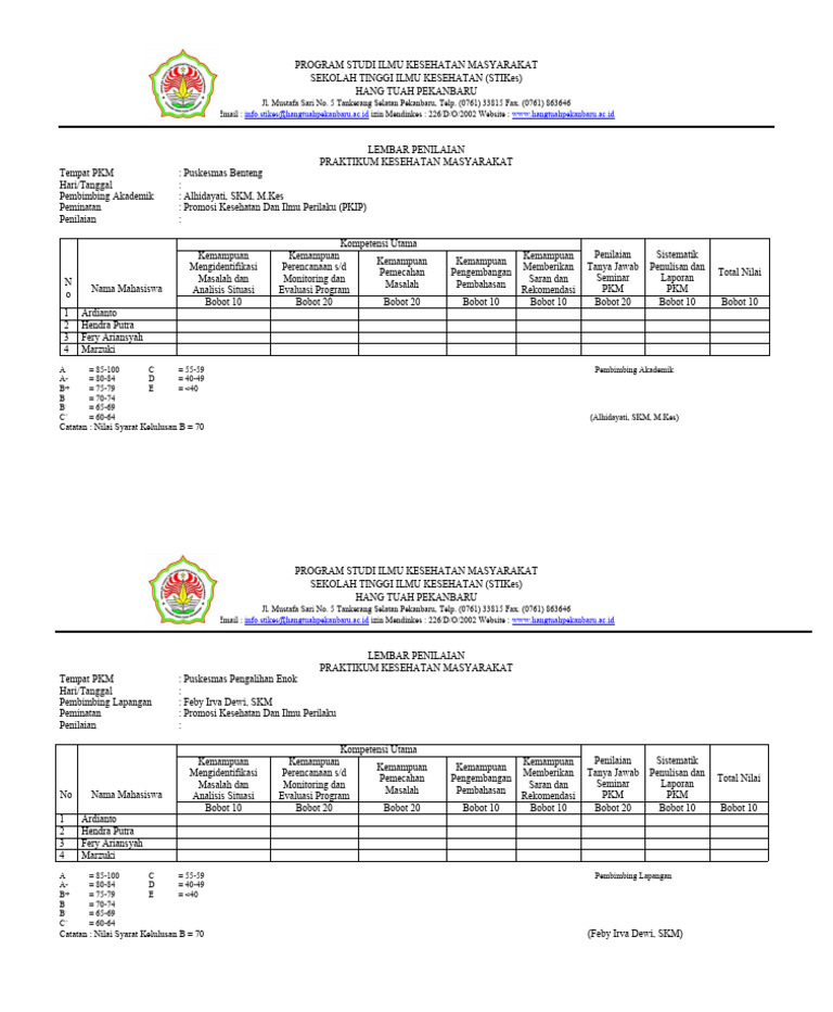 Format Penilaian Seminar PKM | PDF