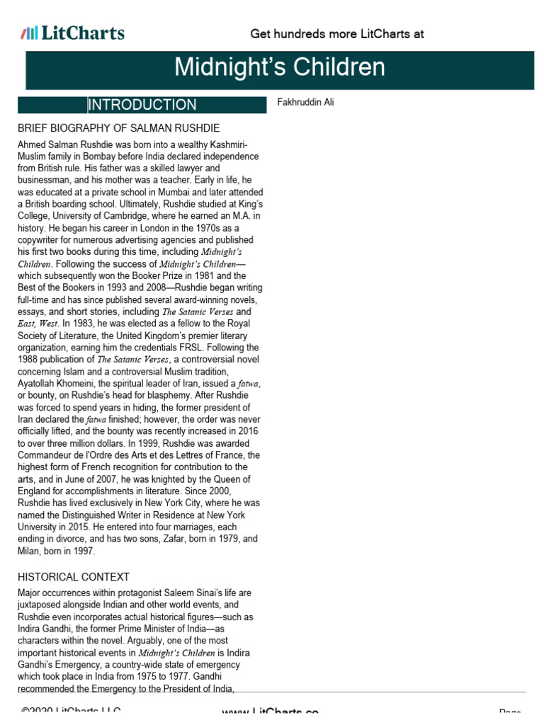 Midnights Children LitChart | PDF