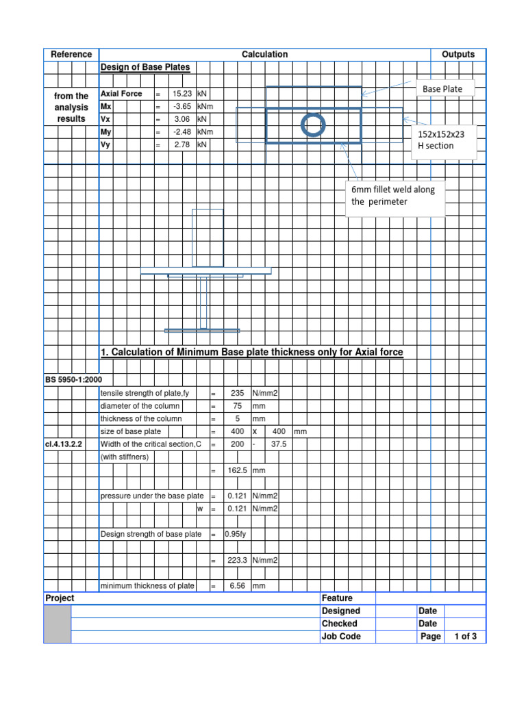 Calculation For The Base Plate at The Pole | PDF | Bending | Structural ...