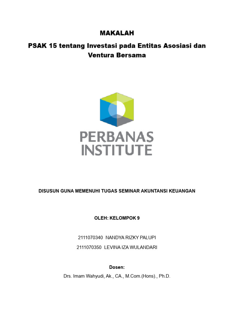 PSAK 15: Investasi Entitas Asosiasi | PDF