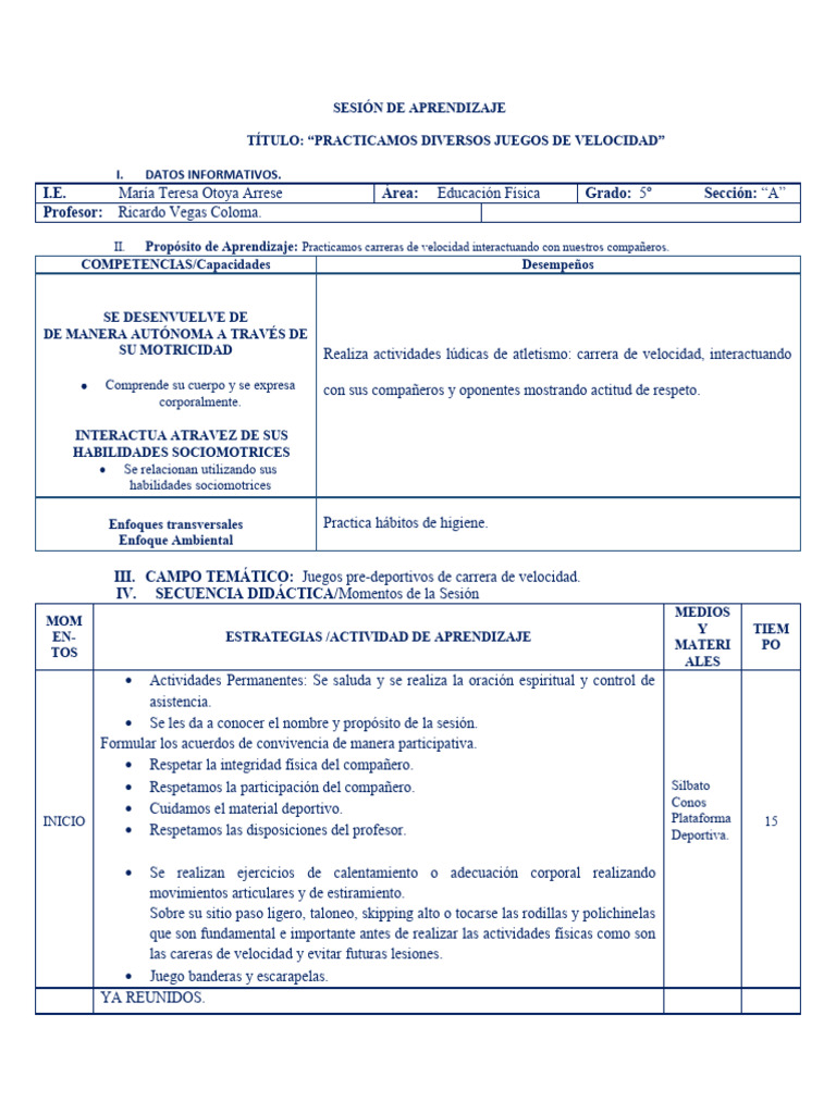 sesion clase modelo | PDF | Aprendizaje | Modificación de comportamiento