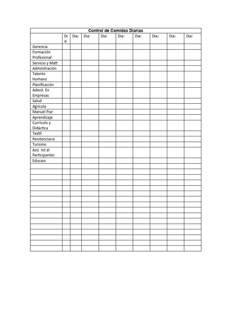 Control de Comidas Diariasfsdfs | PDF