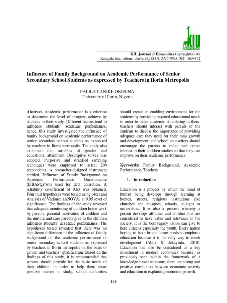 Influence of Family Background On Academic Performance of Senior ...