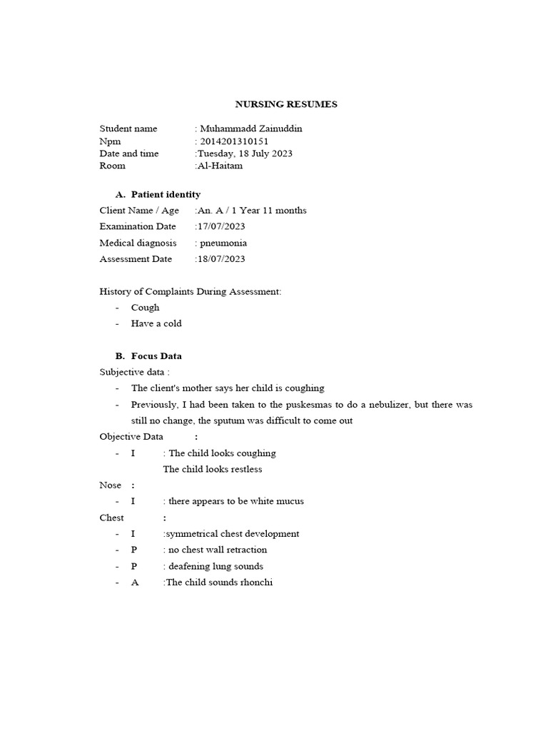 E Resume Anak Zaii - Id.en 2 Salinan | PDF | Respiratory Tract | Cough