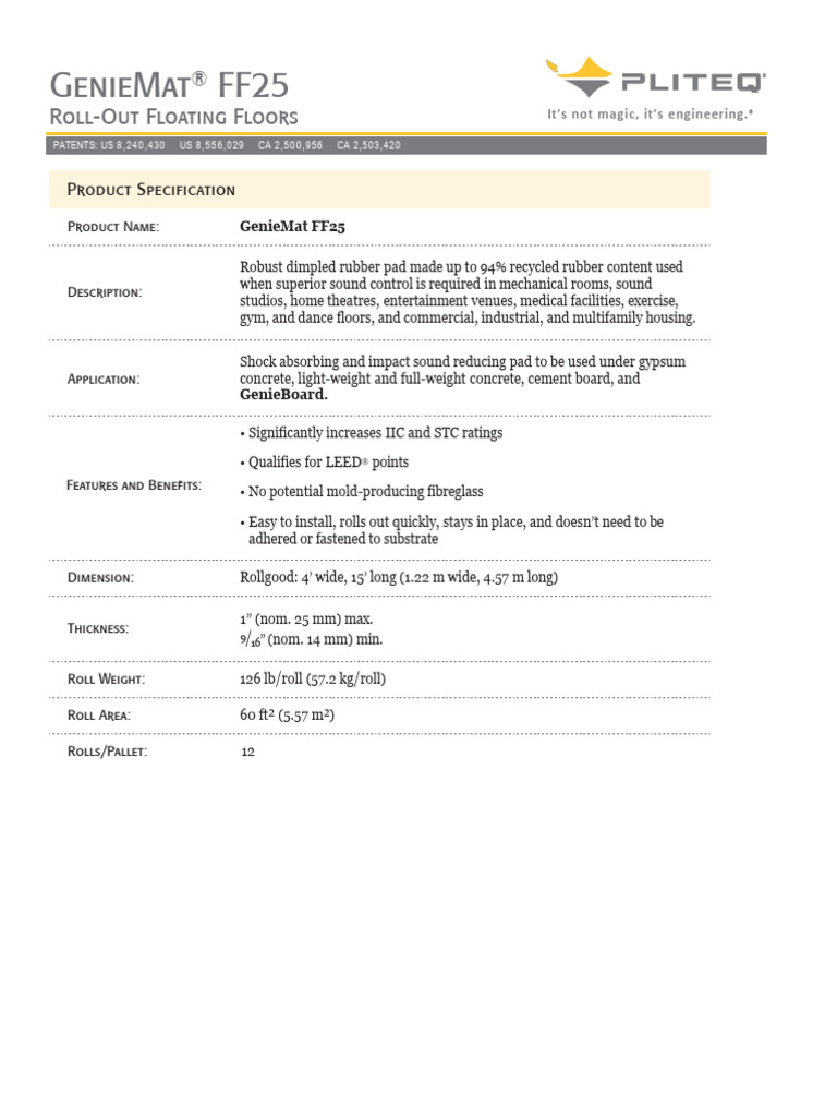 NA Pliteq GenieMat FF25 Product Spec Guide - Digital Rev. 1 2 | PDF ...