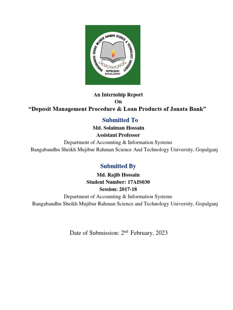 Deposit Management Procedure & Loan Products of Janata Bank | PDF ...