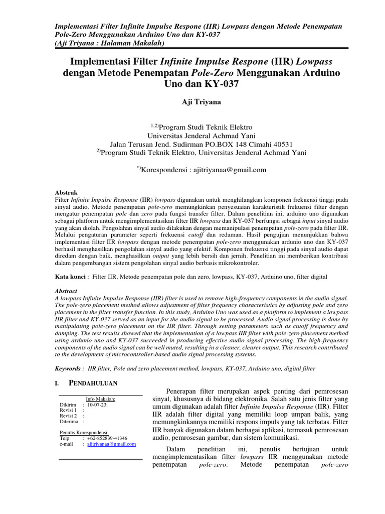 Implementasi Filter Infinite Impulse Respone (IIR) Lowpass Dengan ...