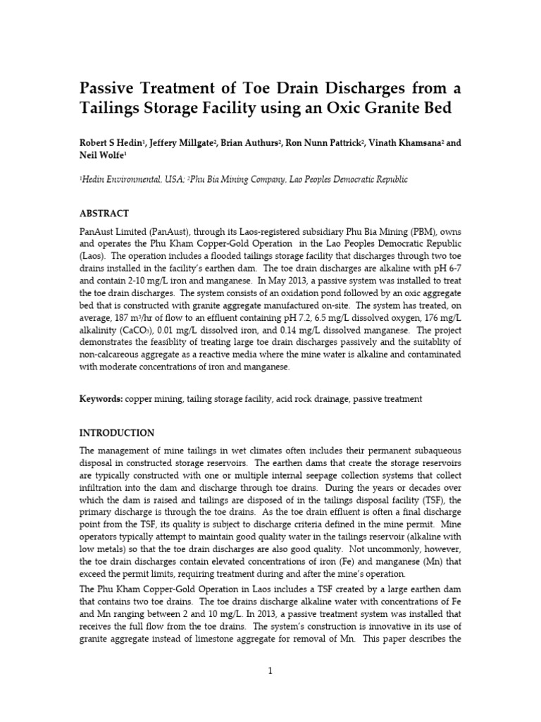 Passive Treatment of Tailings Drainage | PDF | Chemistry | Titration