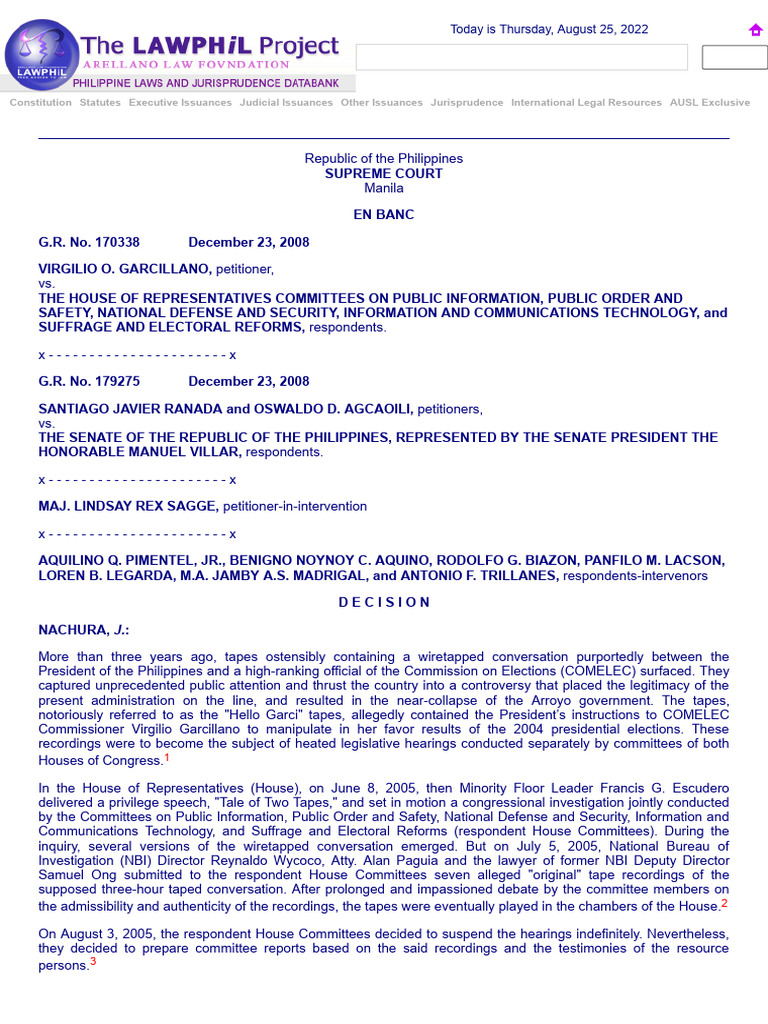 2 G.R. No. 170338 Garcillano Vs Hor | PDF | United States Senate ...