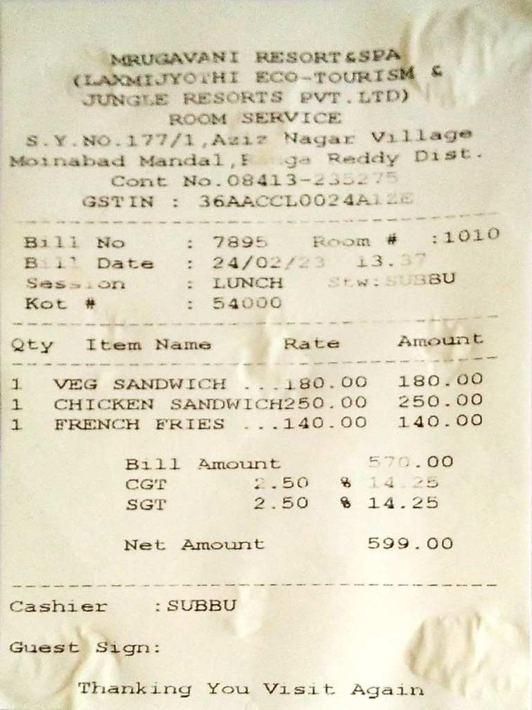 Resort Food Bill | PDF