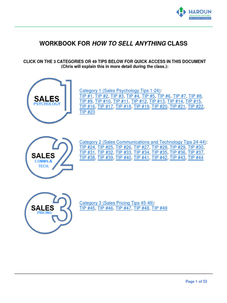 Workbook For How To Sell Anything Course | PDF | Pricing | Marketing