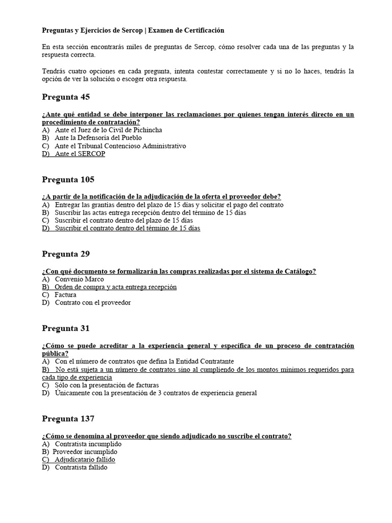 Preguntas y Ejercicios de Sercop | PDF | Subasta | Bienes