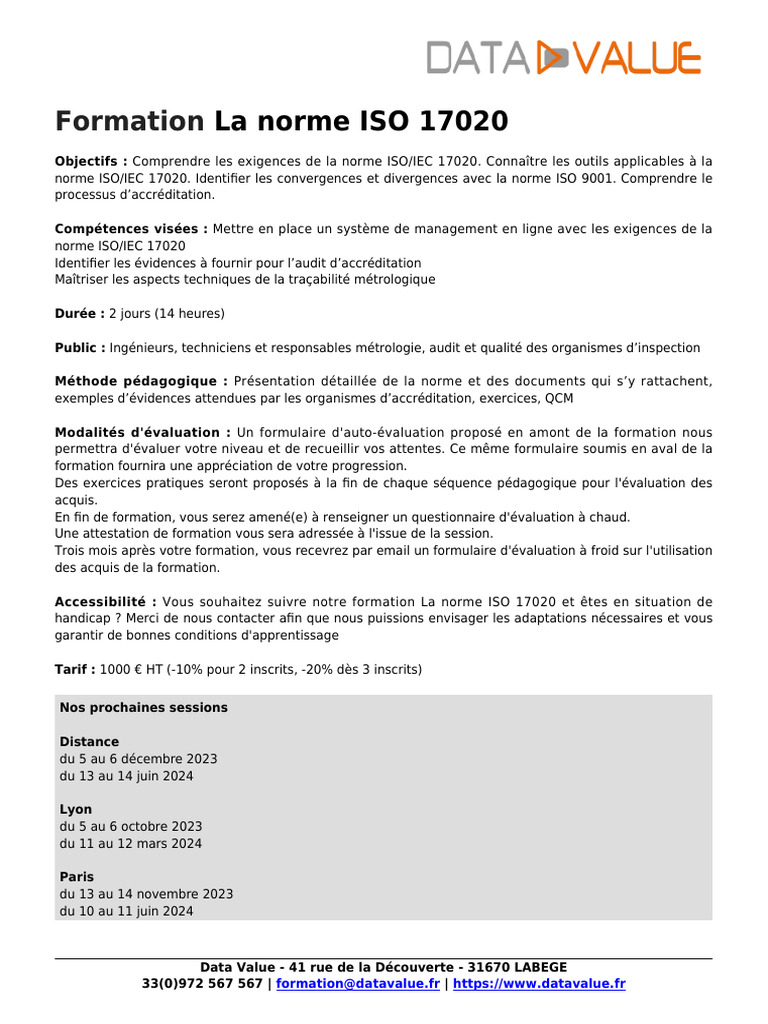 Formation ISO 17020 : Exigences et Accréditation | PDF