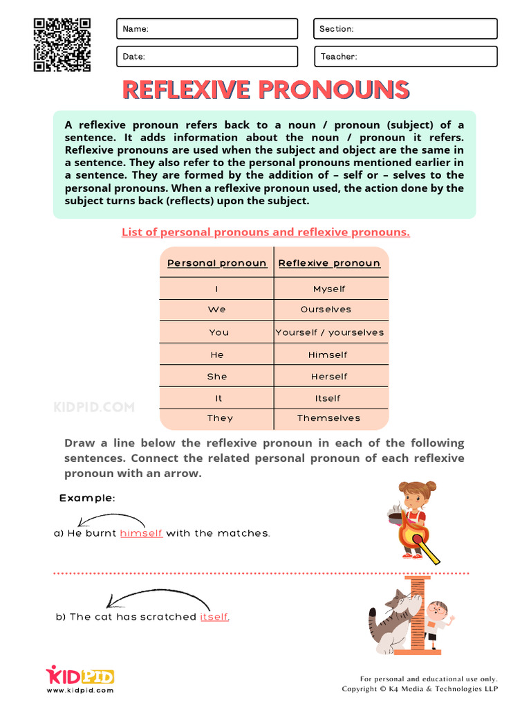 Reflexive Possessive Pronouns Worksheets For Grade 2 | PDF | Pronoun ...
