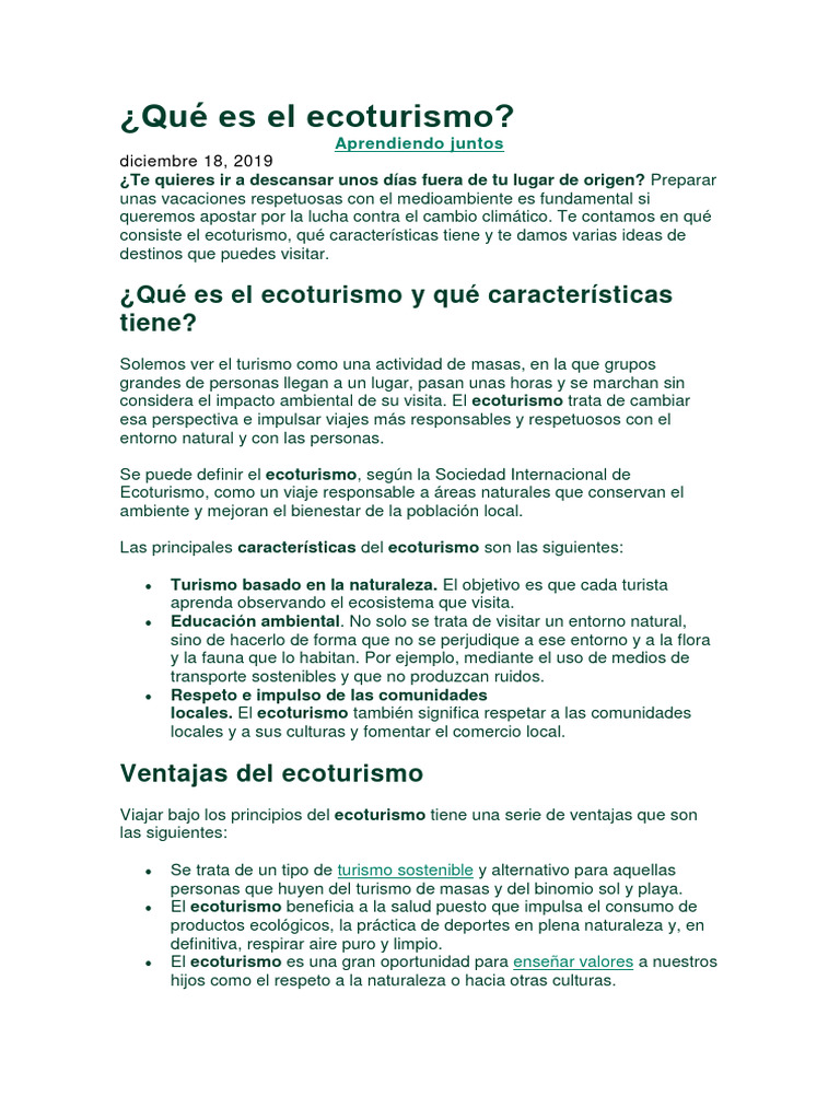 Qué Es El Ecoturismo | PDF | Turismo | Entorno natural