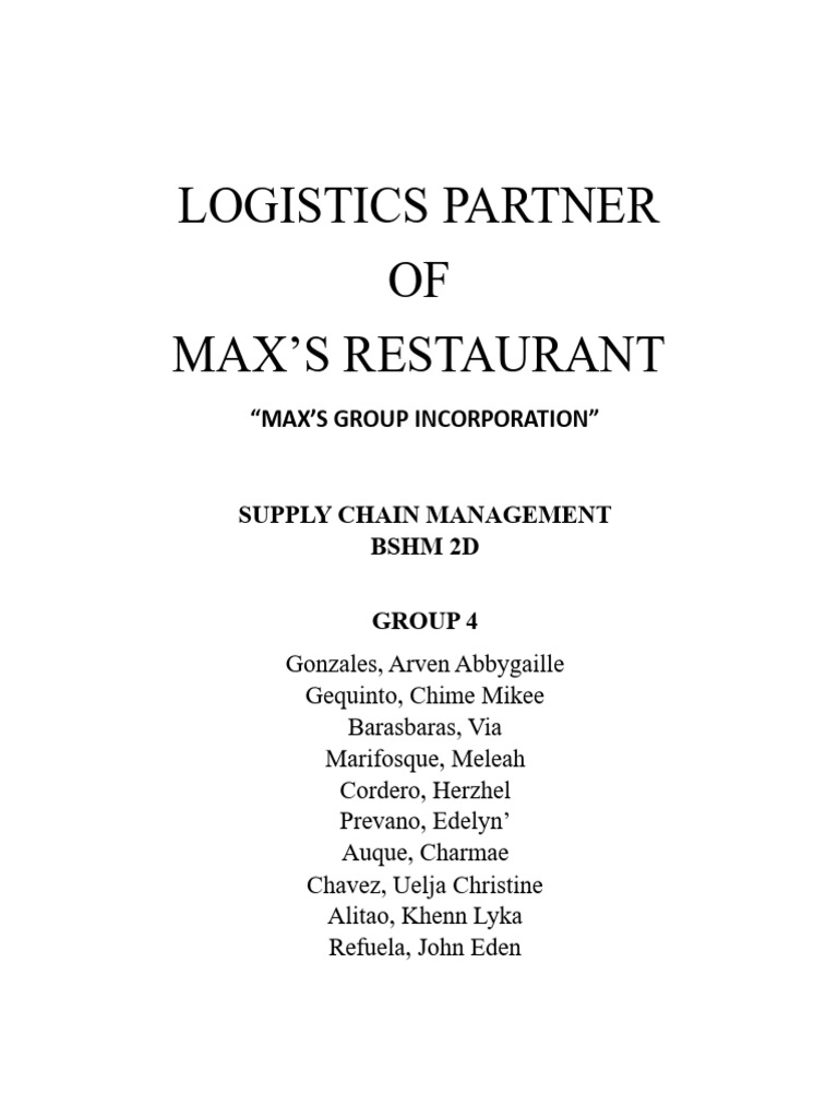 Group 4 - (Logistics Partner of Max's Restaurant) | PDF | Marketing ...