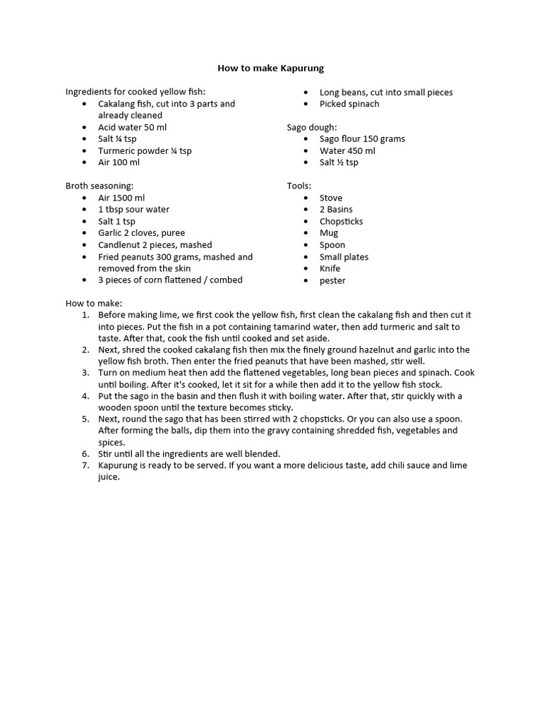 How To Make Kapurung | PDF | Home | Food Ingredients