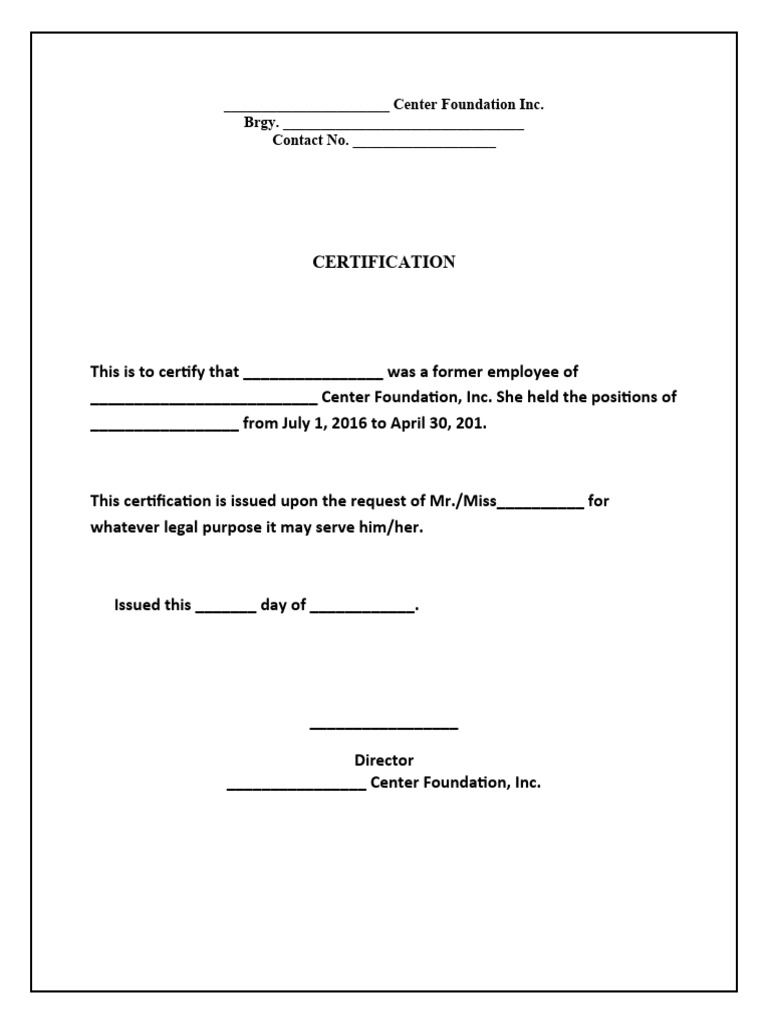Certificate of Employment Sample | PDF