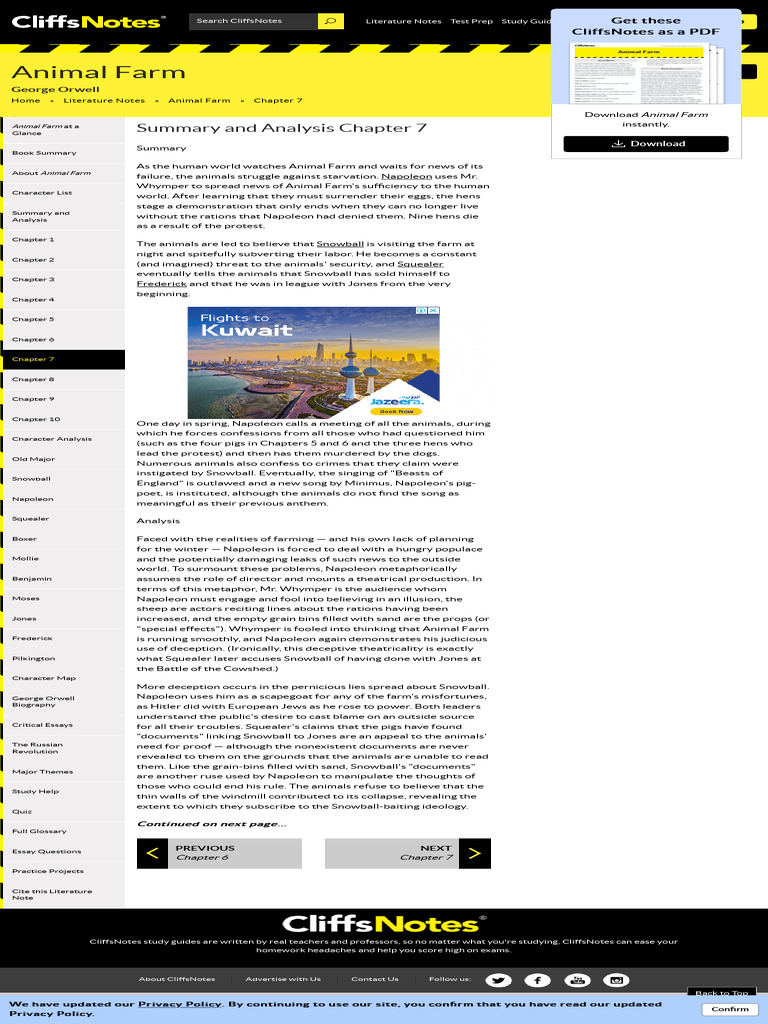Animal Farm Chapter 7 Summary & Analysis CliffsNotes | PDF