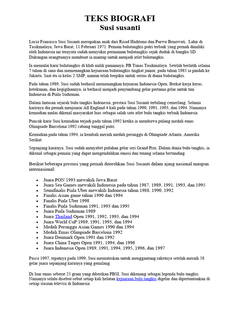Biografi Susi Susanti | PDF