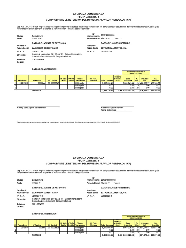 Modelo y Formato Comprobante de Retencion IVA | PDF | Impuestos | Factura