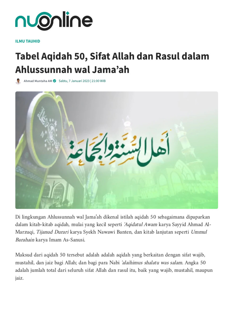 Aqidah 50: Sifat Allah dan Rasul | PDF