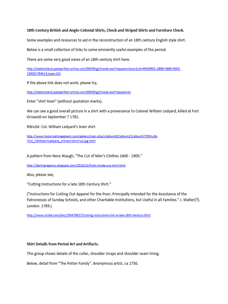 18th Century Shirt Reconstruction | PDF | Shirt | Linens