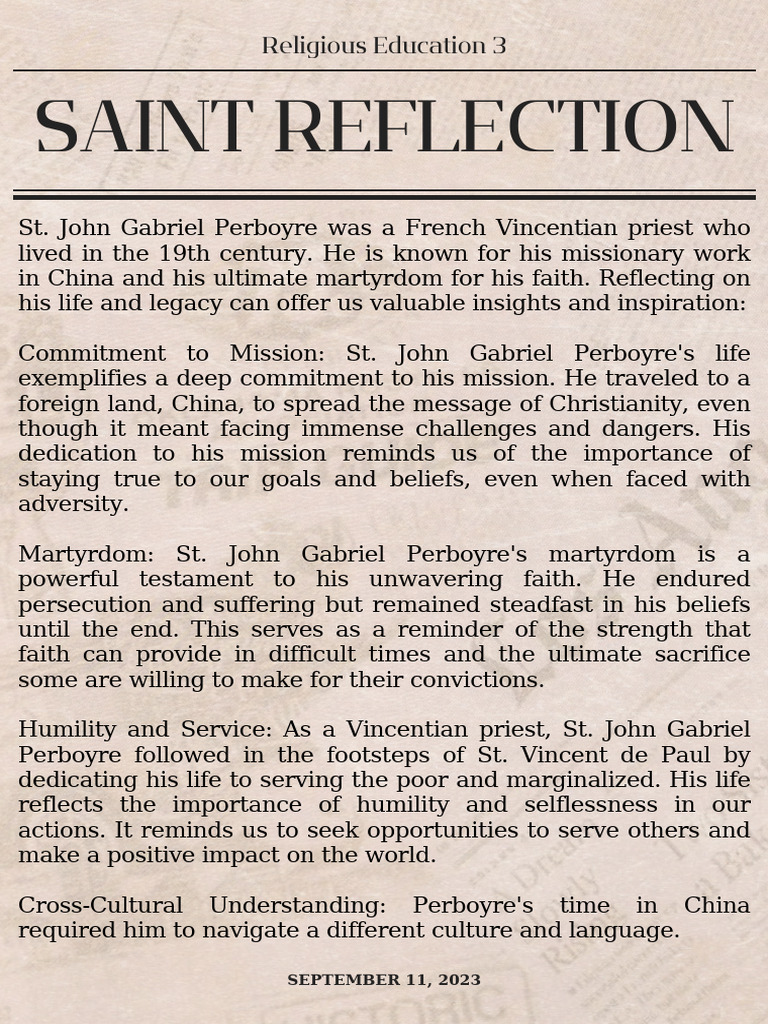 Saint Reflection | PDF | Faith | Christian Mission