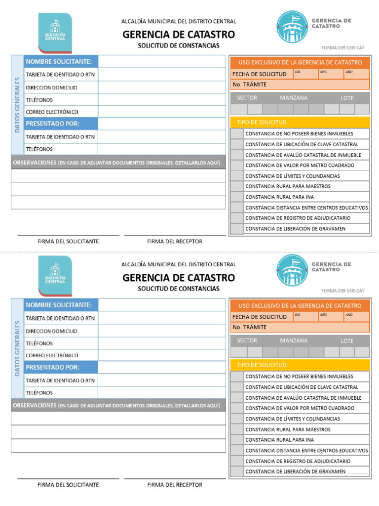 Forma 009 Ger Cat Formulario para Solicitud de Constancias 2022 | PDF