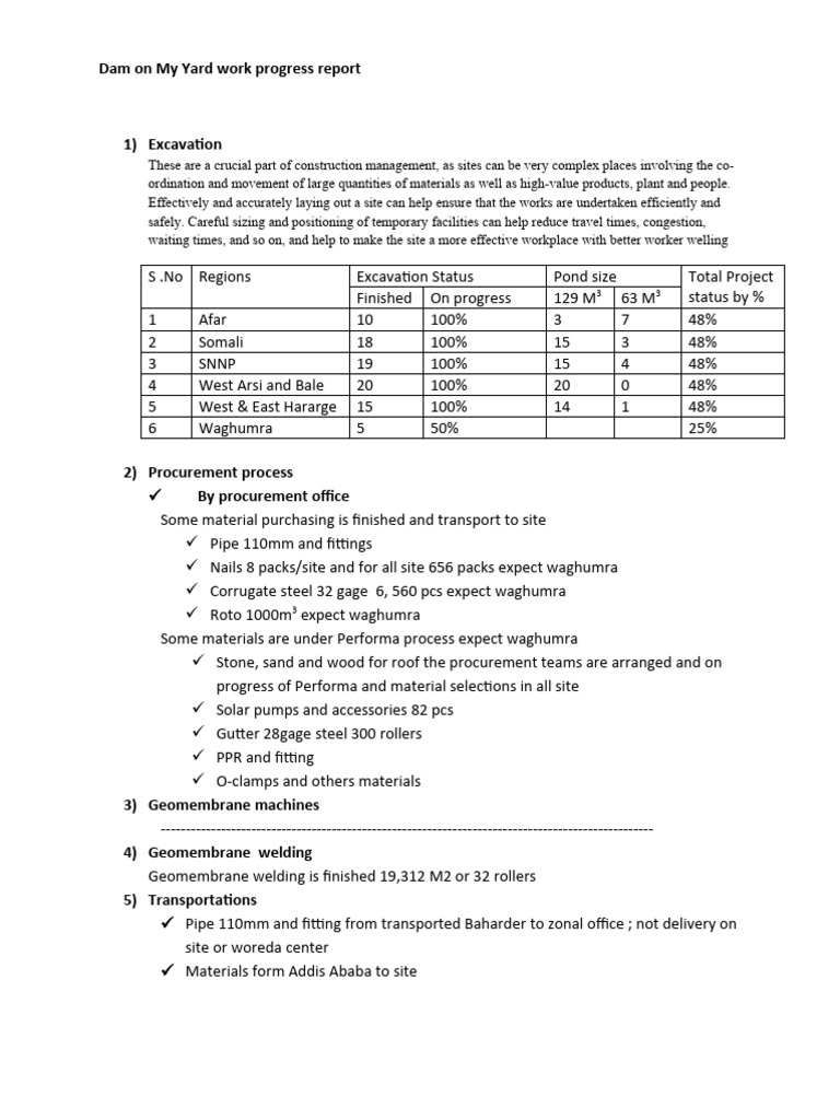 Dam On My Yard Work Progress Report 2 | PDF | Building Engineering