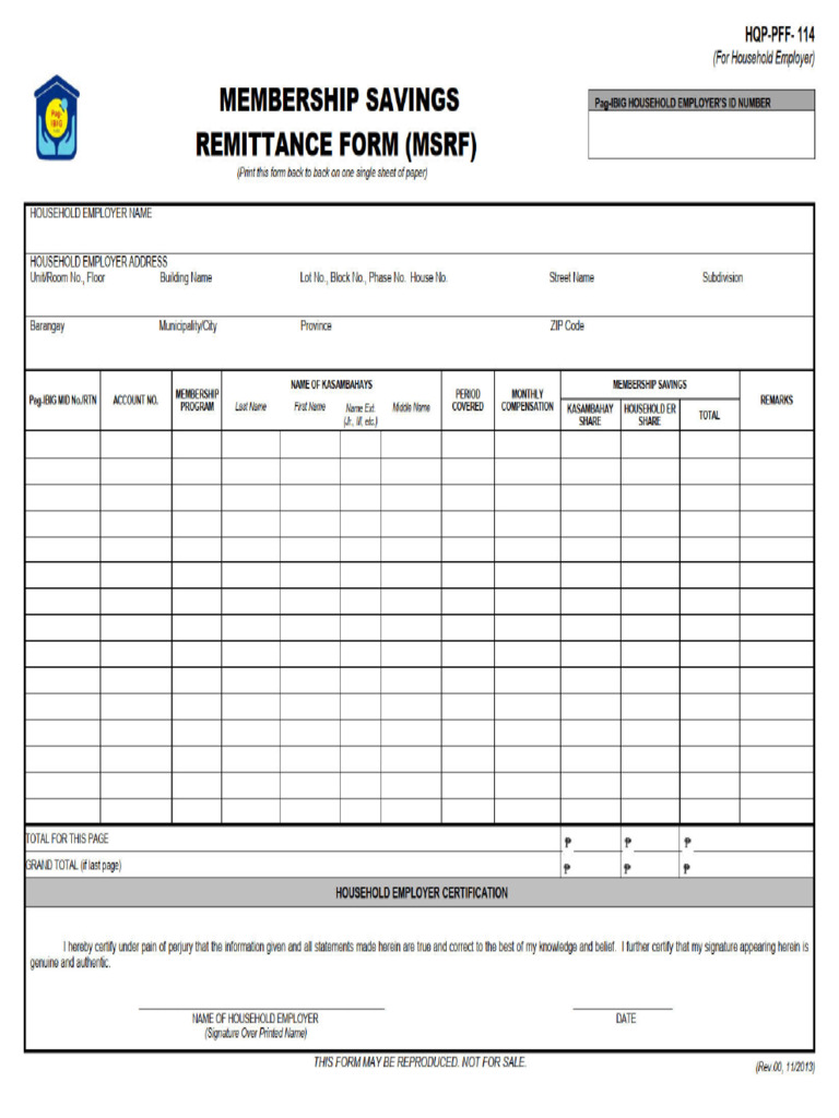 Membership Savings Remittance Form (MSRF, HQP-PFF-114, V01) | PDF ...