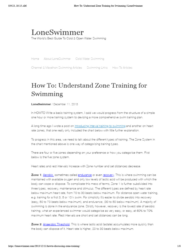 How To - Understand Zone Training For Swimming - LoneSwimmer | PDF ...