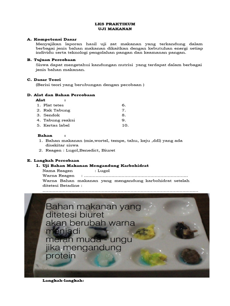LKS Praktikum Uji Makanan | PDF | Memasak, Makanan, & Anggur | Sains ...