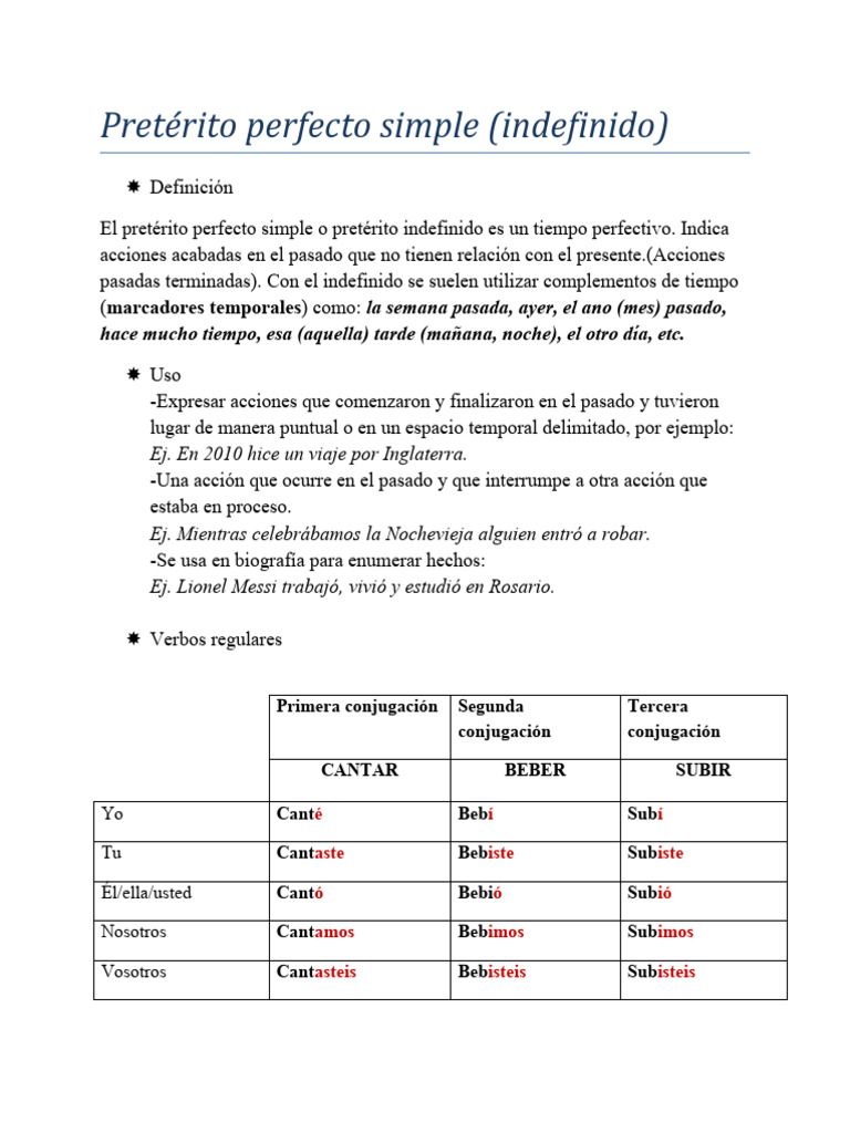 Pretérito Perfecto Simple | Descargar gratis PDF | Verbo | Relaciones ...