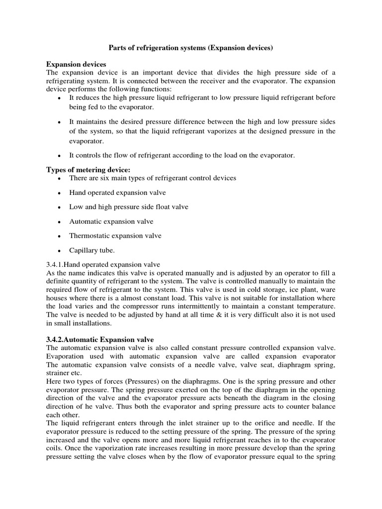 Types of EXPANSION DEVICES (RAC) | PDF | Valve | Manufactured Goods