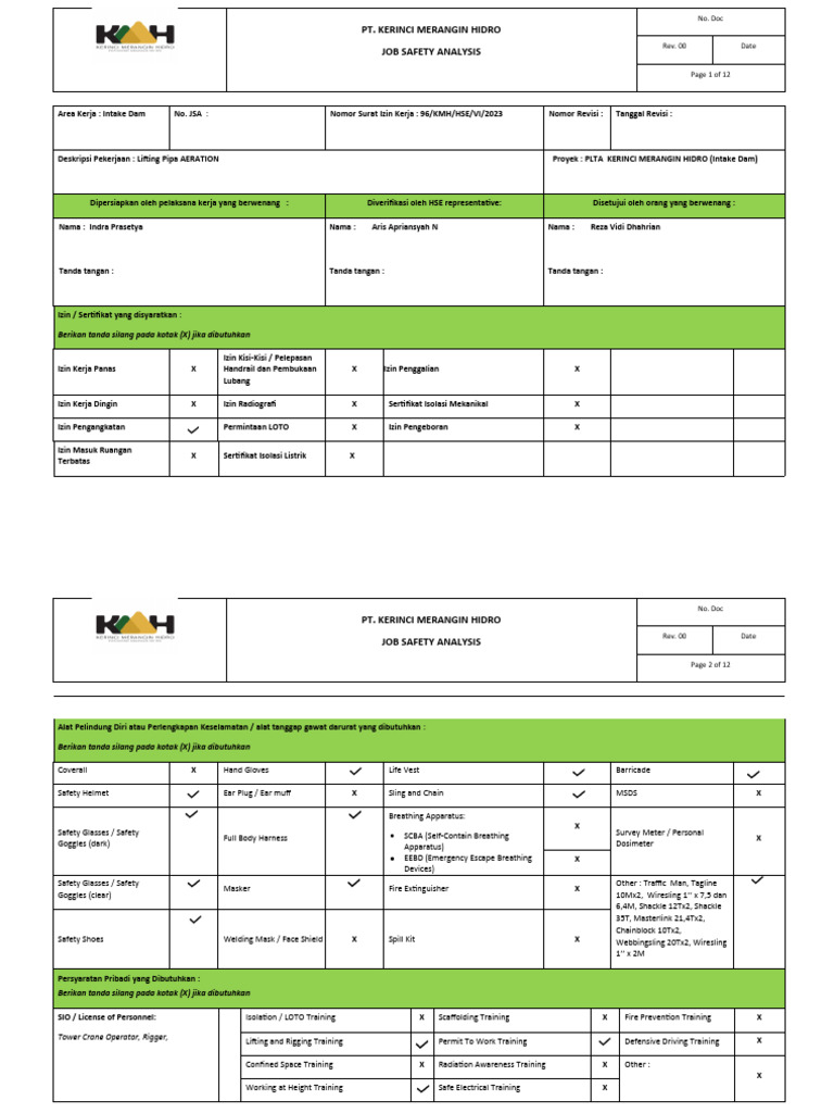 JSA Lifting Pipa AERATION | PDF