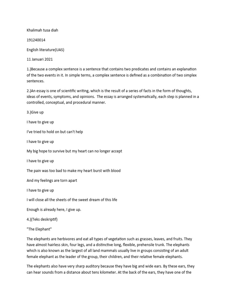 Uas English Literature Pdf Elephant Birds