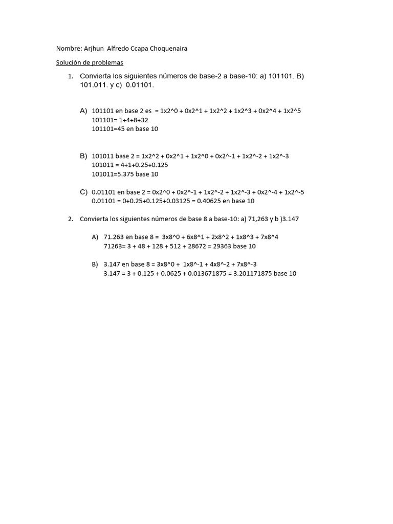 Conversión de Números a Base 10 | PDF