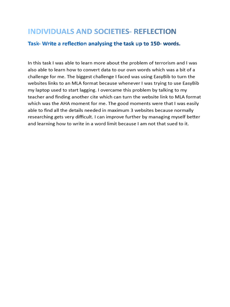 Individuals and Societies - Reflection | PDF