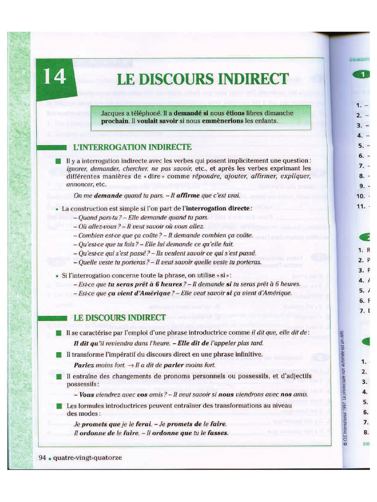 Le Discours Indirect (Exercices Et Solutions) | PDF