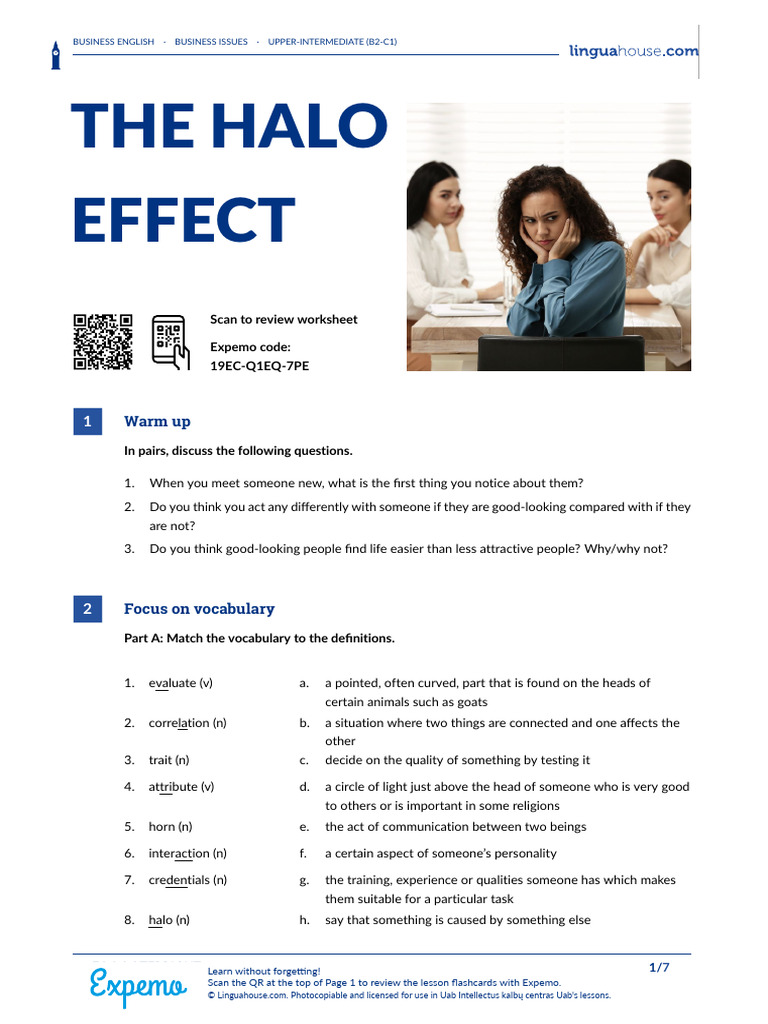 The Halo Effect British English Student | PDF | Performance Appraisal ...