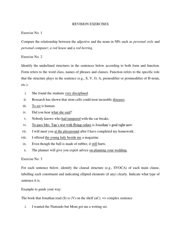 Revision Exercises | PDF | Noun | Semantic Units