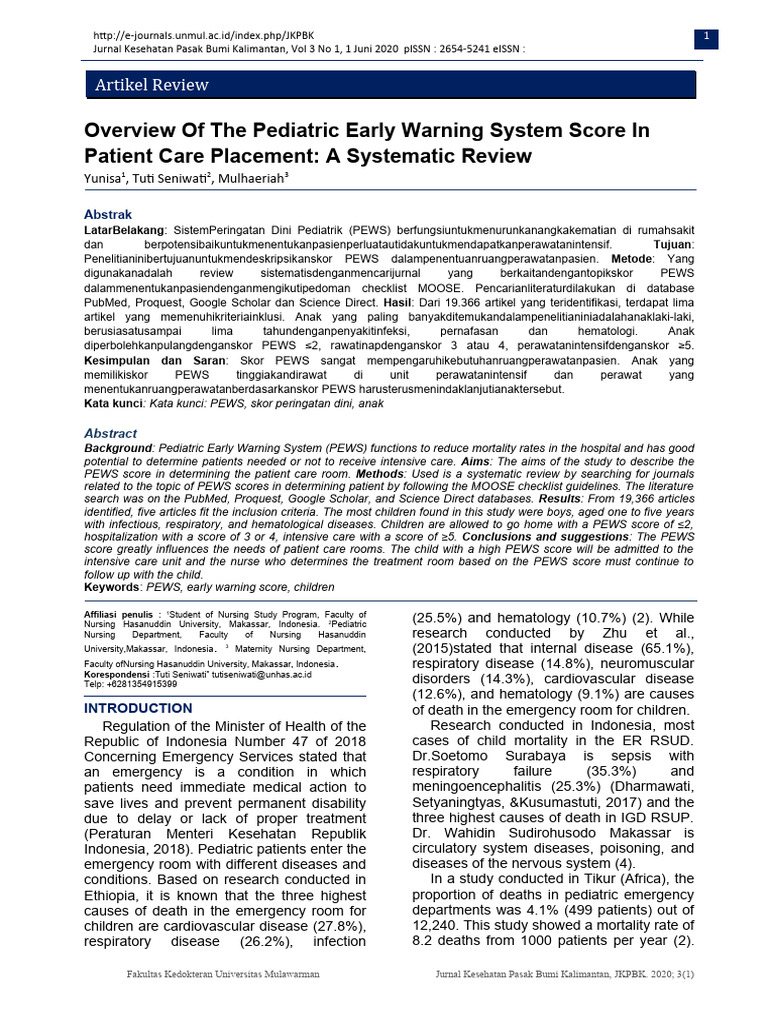 Manuskrip Overview PEWS - SR | PDF | Emergency Department | Intensive ...