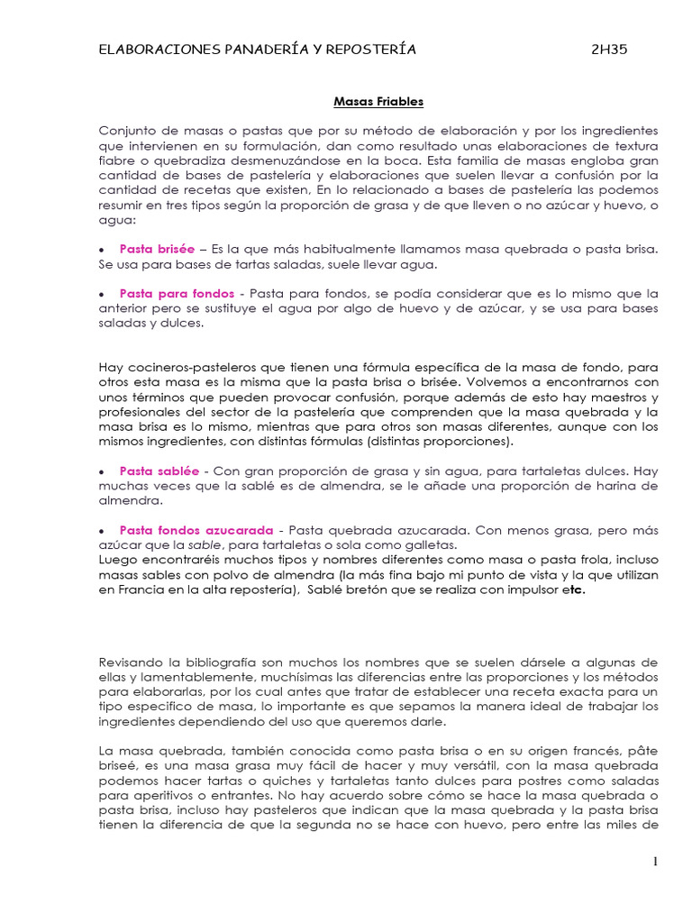 Tipos de Masas Friables en Repostería | PDF | Panes | Huevo como alimento