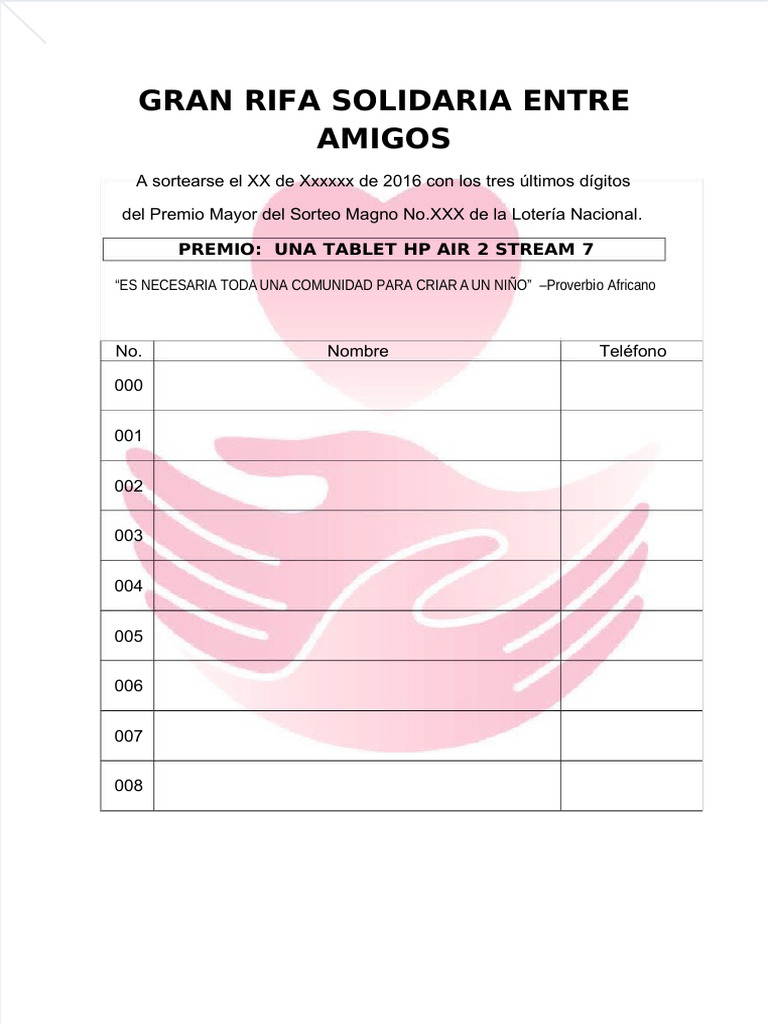 Dokumen - Tips Formato de Rifa Con 1000 Numeros | PDF