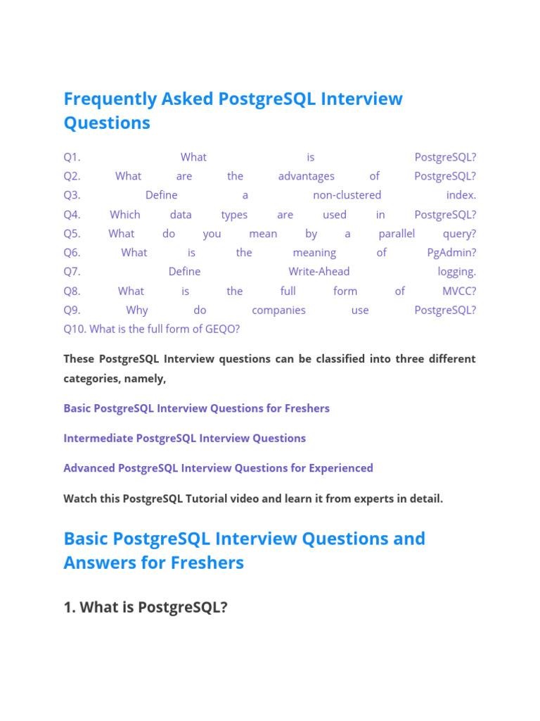 PostgreSQL Interview Questions | PDF