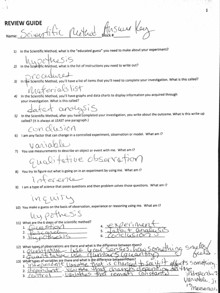 Scientific Method Review Answer Key | PDF